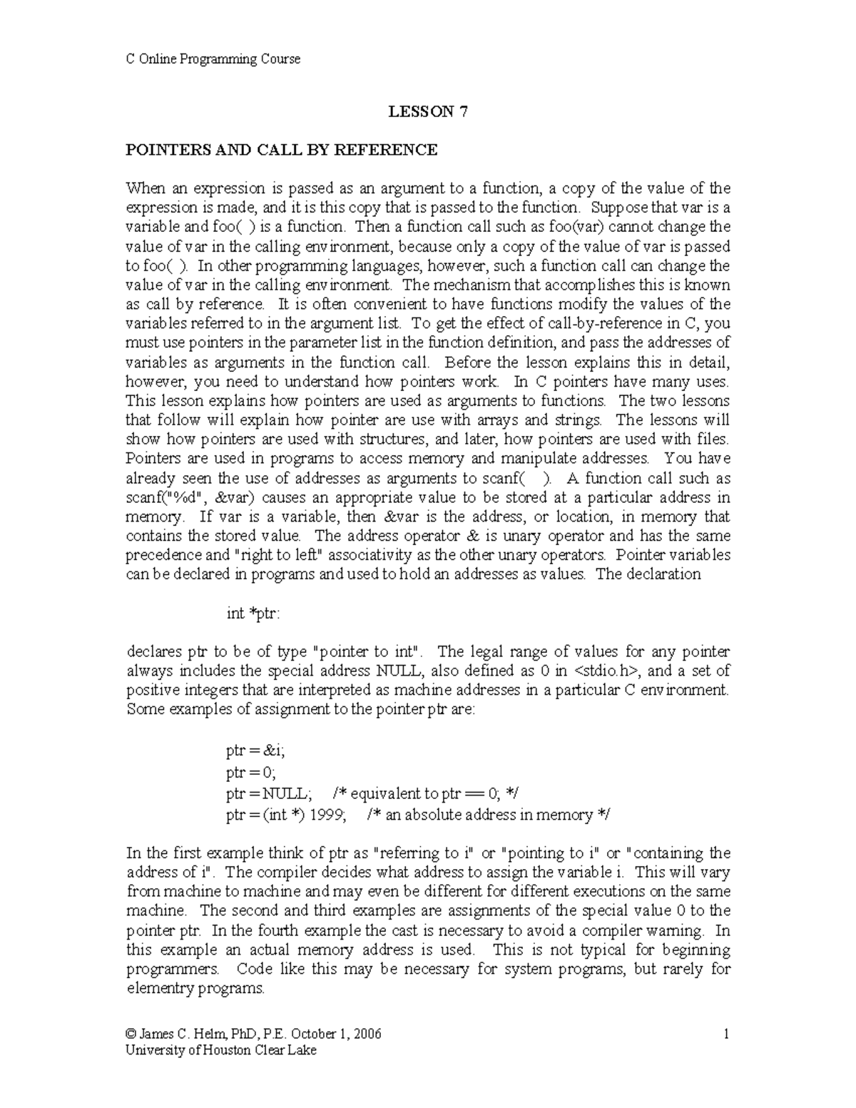 Pointers And Call By Reference Lesson 7 Pointers And Call By Reference When An Expression Is