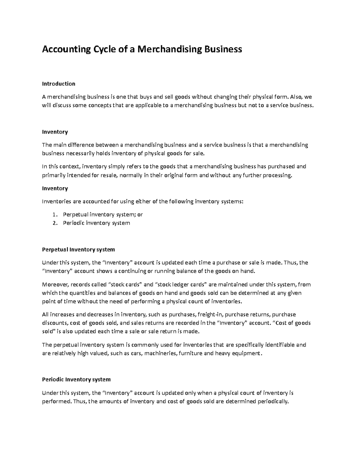 Accounting Cycle of a Merchandising Business - Accounting Cycle of a ...