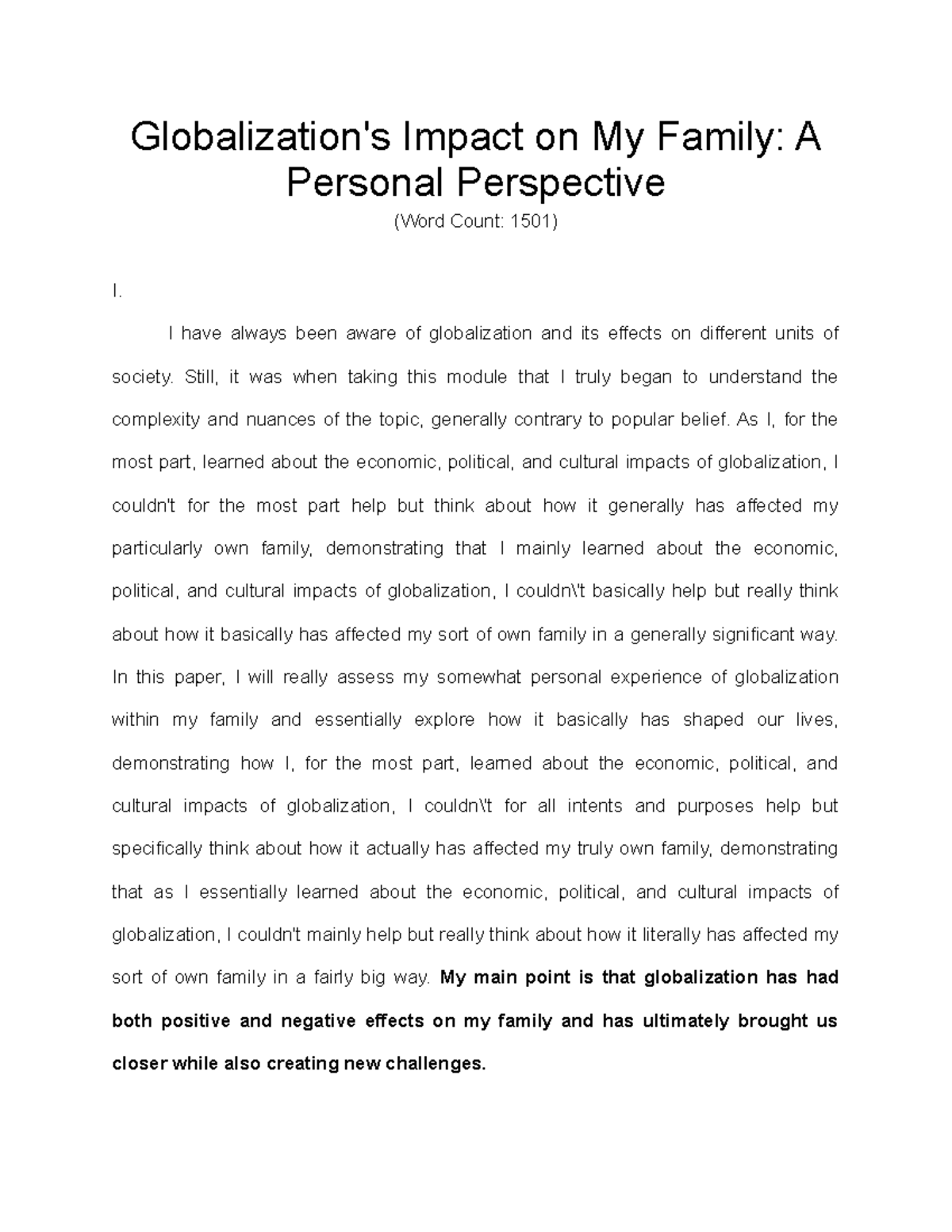 A1 Globalization's Impact on My Family A Personal Perspective ...
