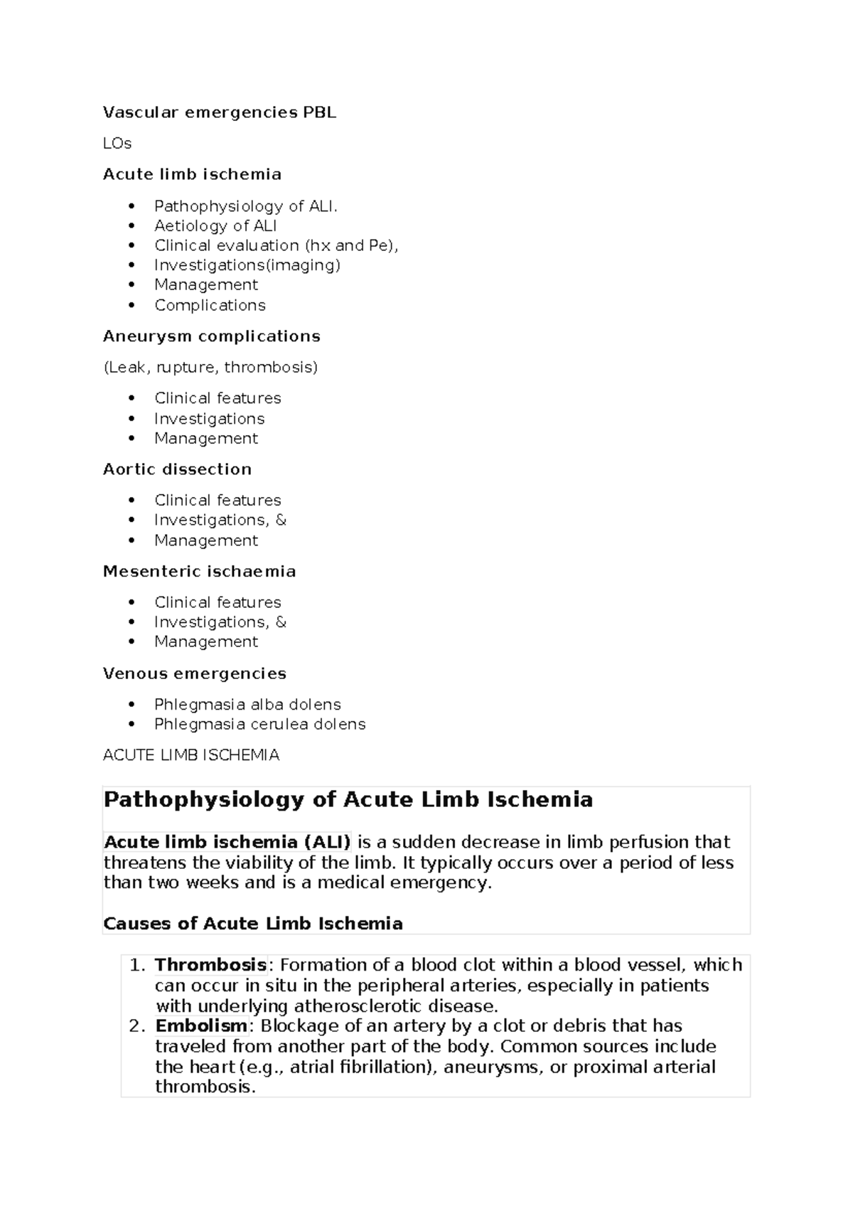 Surgery Vascular Emergencies - Vascular emergencies PBL LOs Acute limb ...