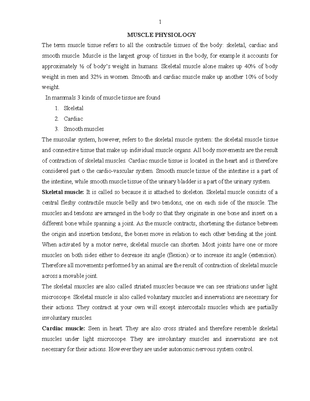 Muscle physiology notes - MUSCLE PHYSIOLOGY The term muscle tissue ...