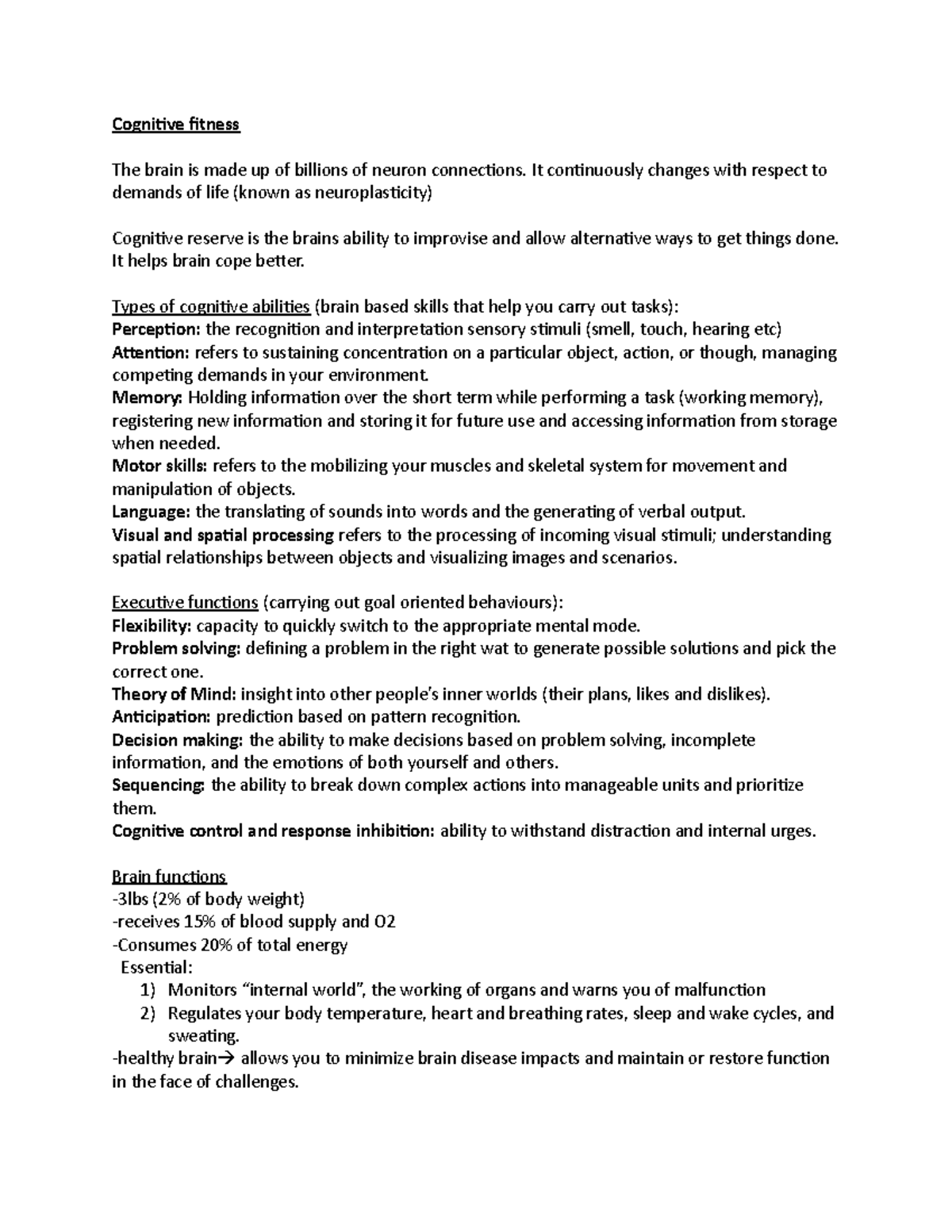 Harvard Cognitive fitness - Cognitive fitness The brain is made up of ...