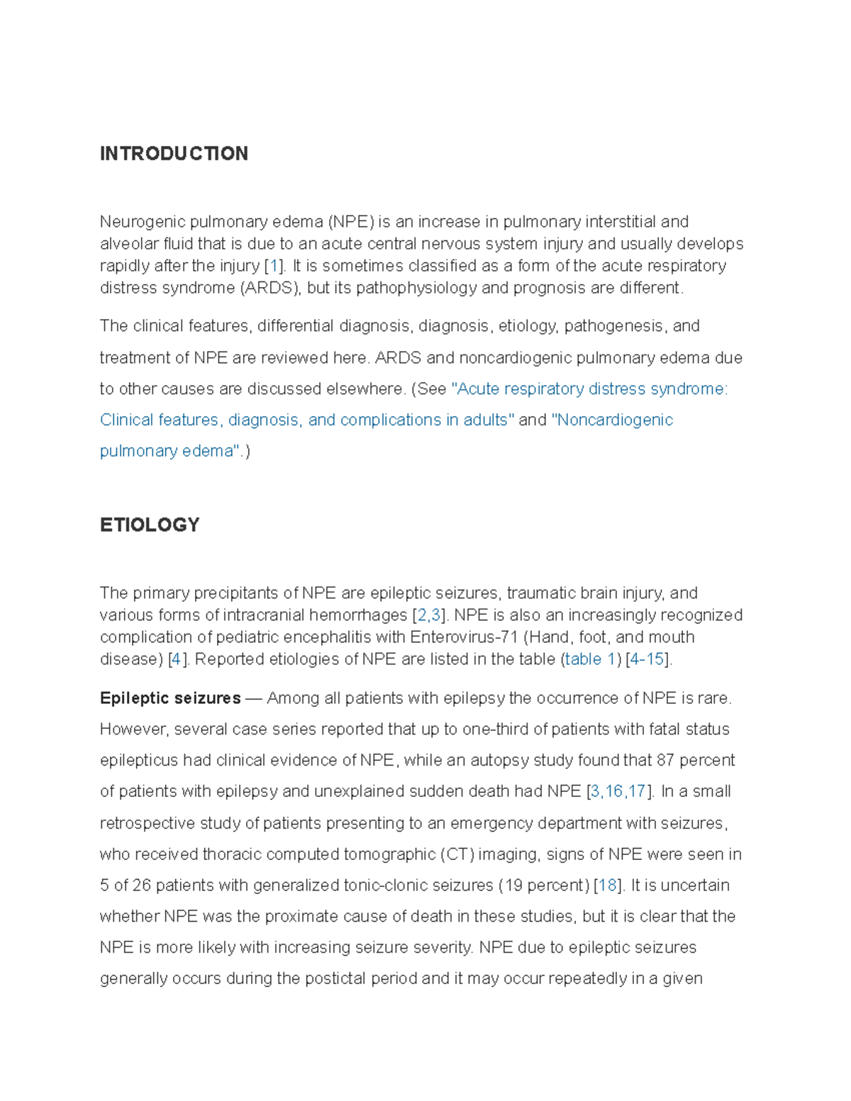 Neurogenic pulmonary edema - INTRODUCTION Neurogenic pulmonary edema ...