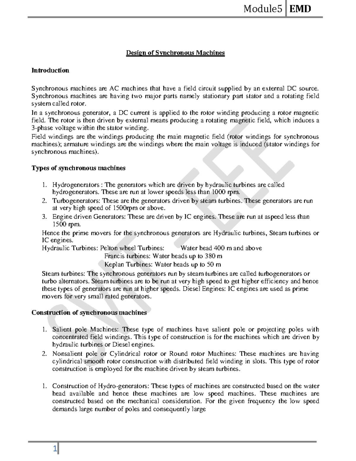 Electrical Machine Unit-5 - Design of Synchronous Machines Introduction ...