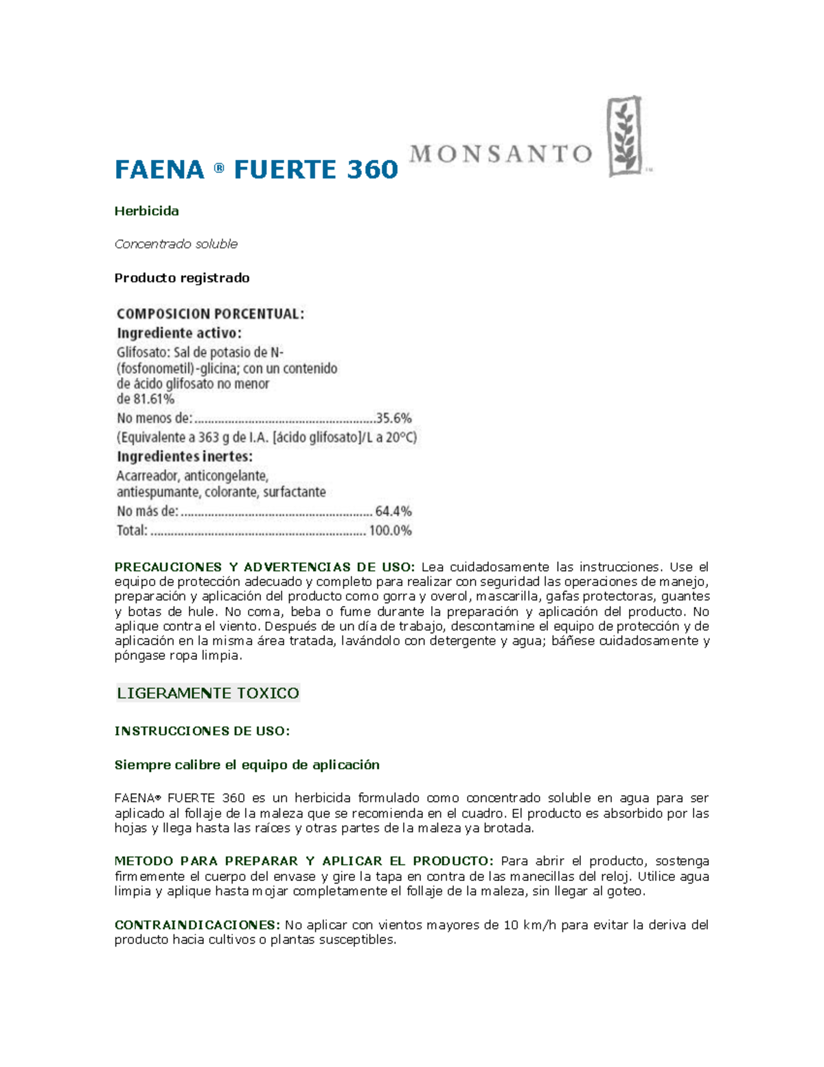 FT Faena - quimica - FAENA Æ FUERTE 360 Herbicida Concentrado soluble ...