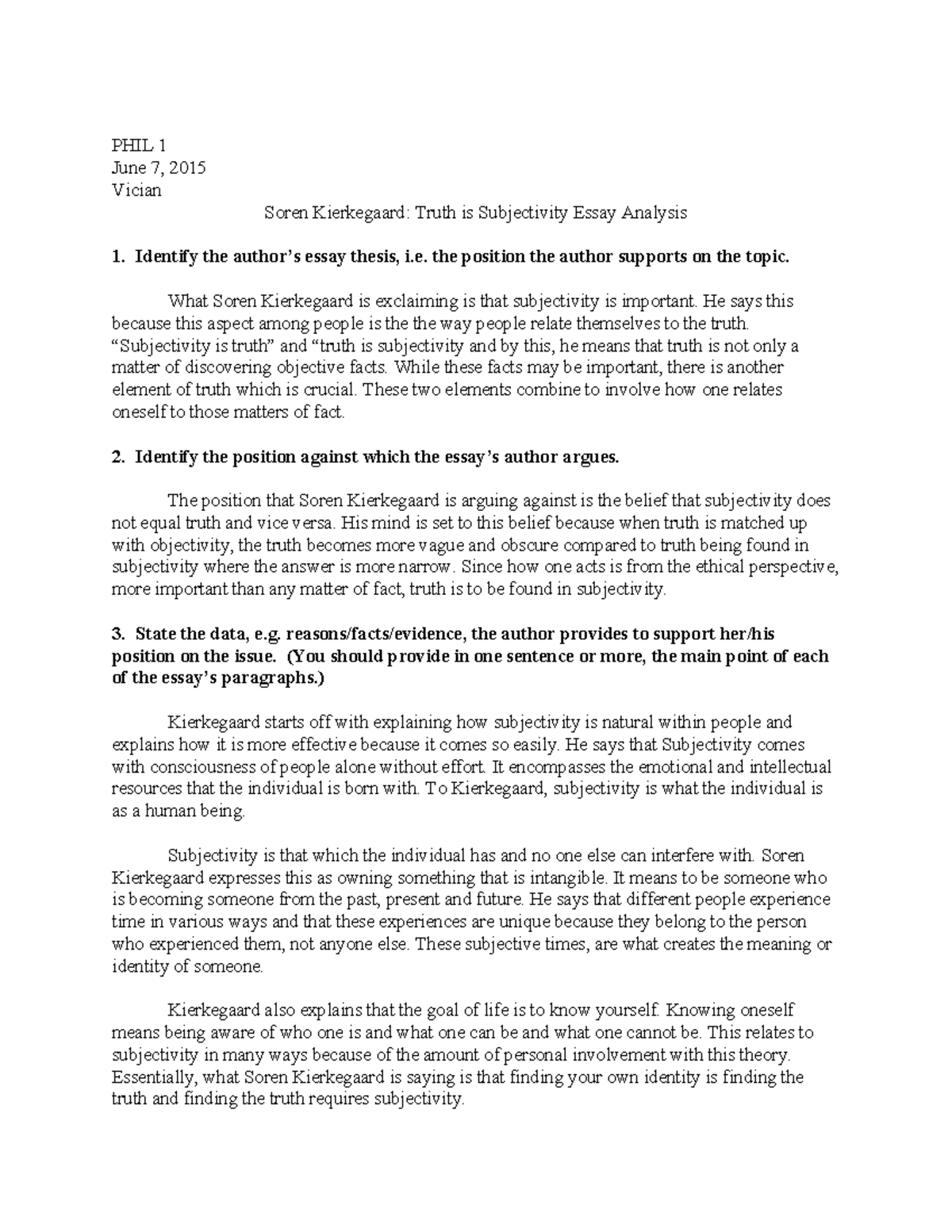 Soren Kierkegaard Truth is Subjectivity + William Ophuls - PHIL 1 June ...