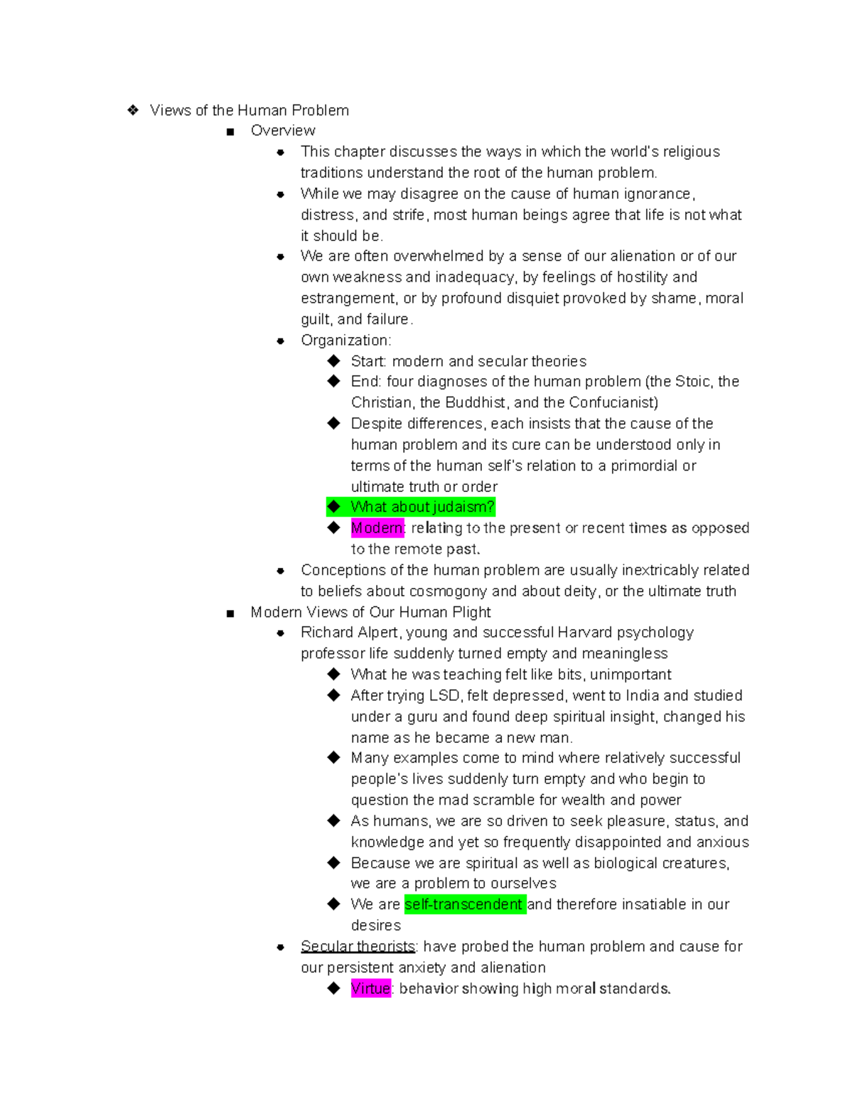 Religion chapter 10 notes - Views of the Human Problem Overview This ...