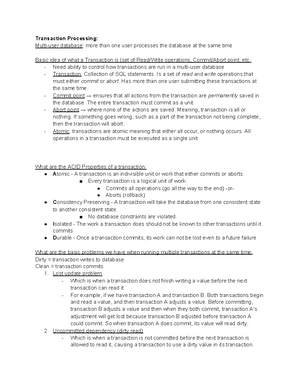 CIS 3400 Final Review Sheet - Structured Query Language (SQL) = Entering commands to obtain ...