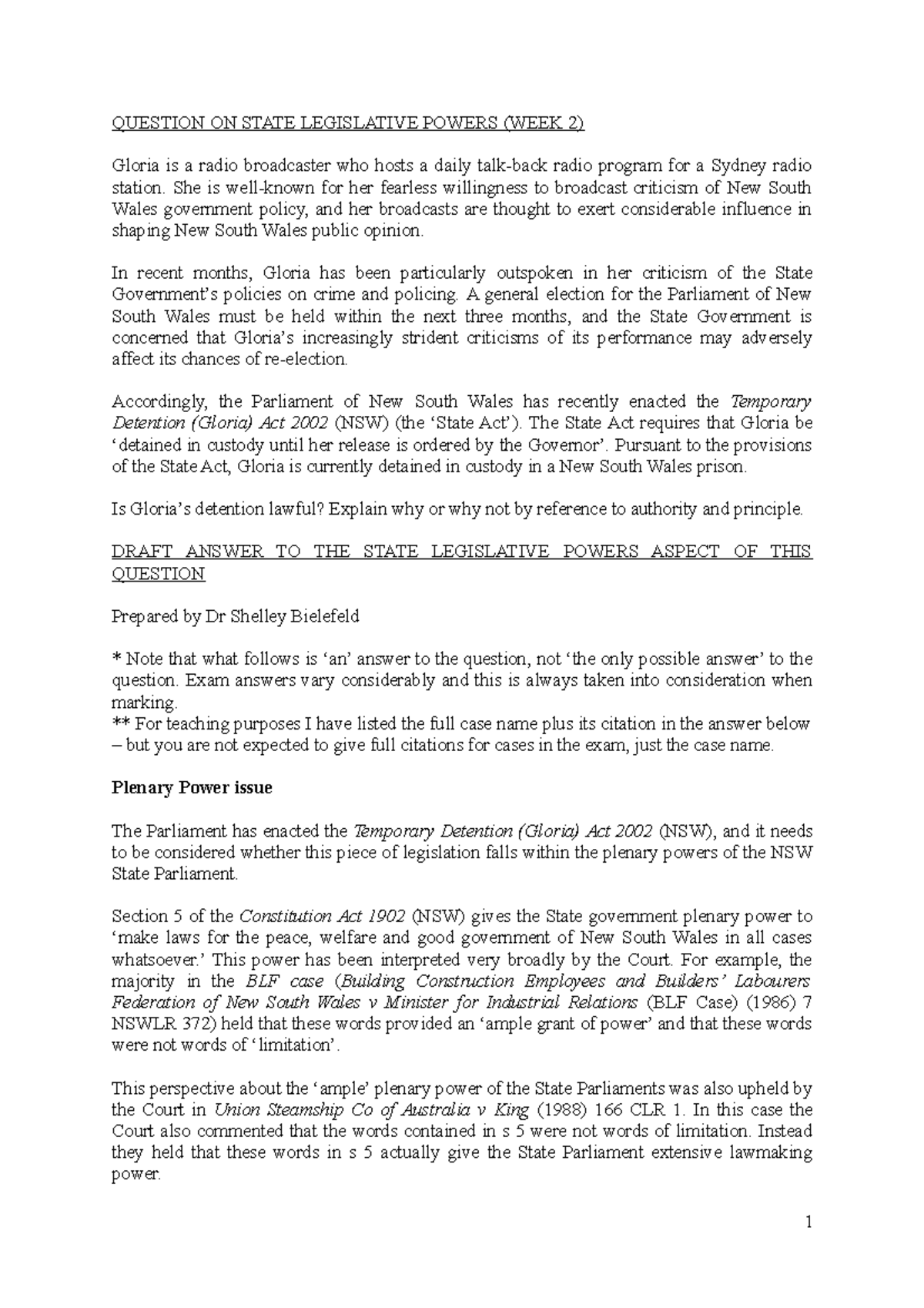 Question on State Legislative Powers - QUESTION ON STATE LEGISLATIVE ...