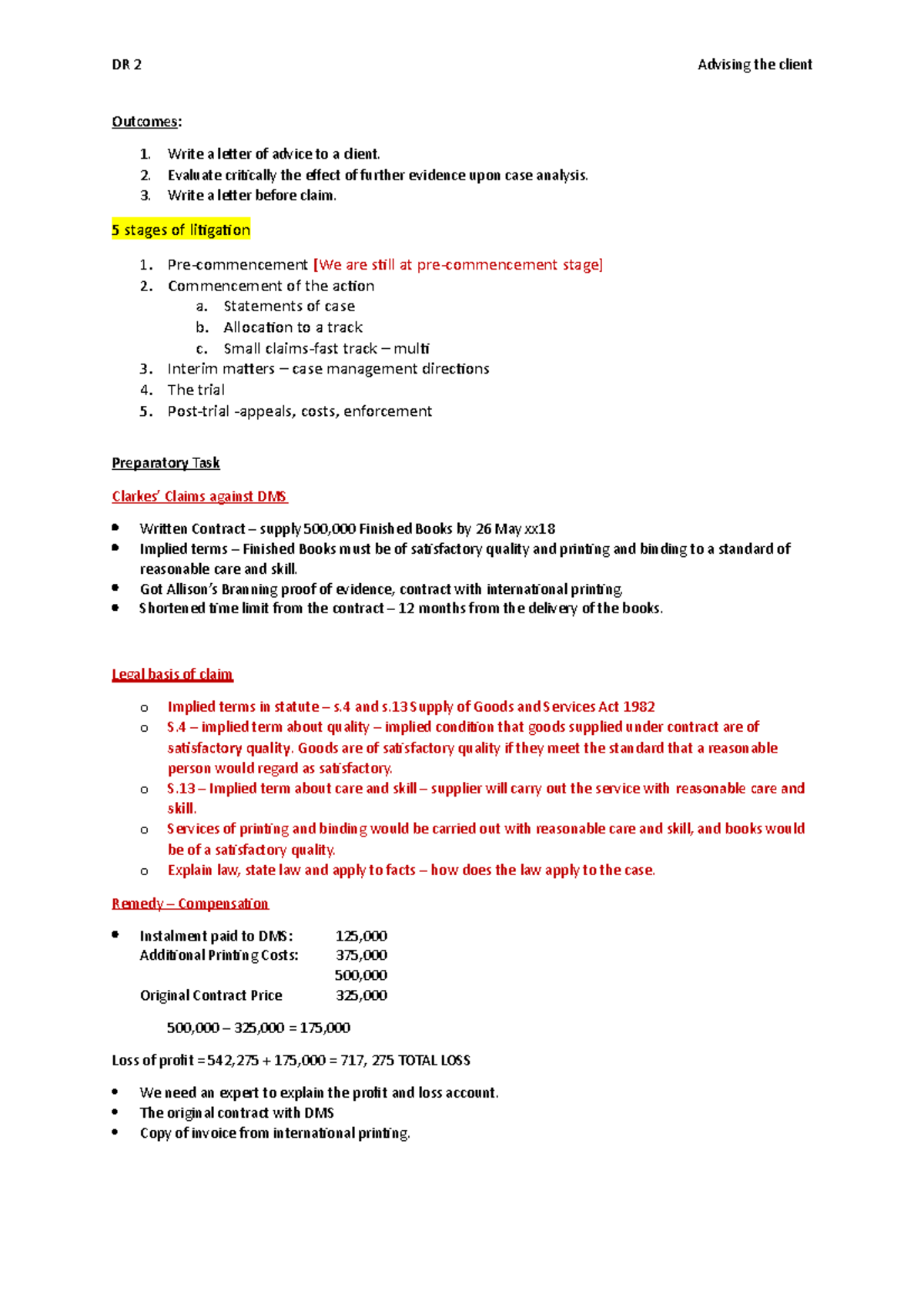2. Advising the client - Outcomes: Write a letter of advice to a client ...