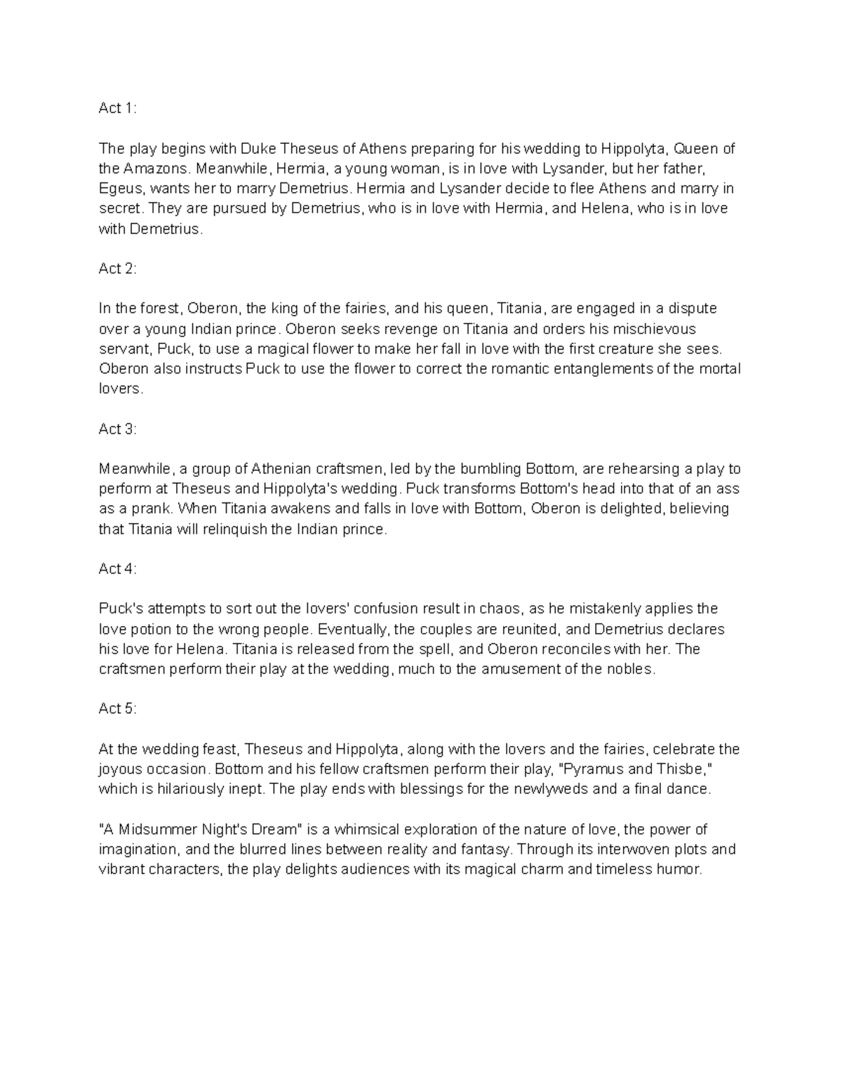 A Midsummer Night's Dream Summary - Act 1: The play begins with Duke ...