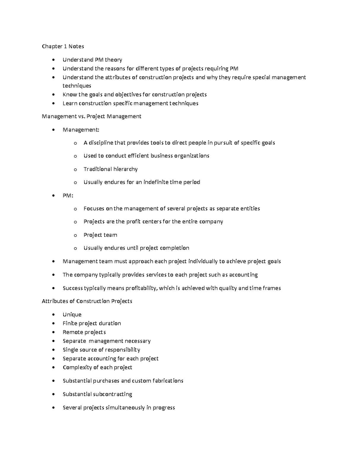 Chapter 1 Notes - Chapter 1 Notes • • • • • Understand PM theory ...
