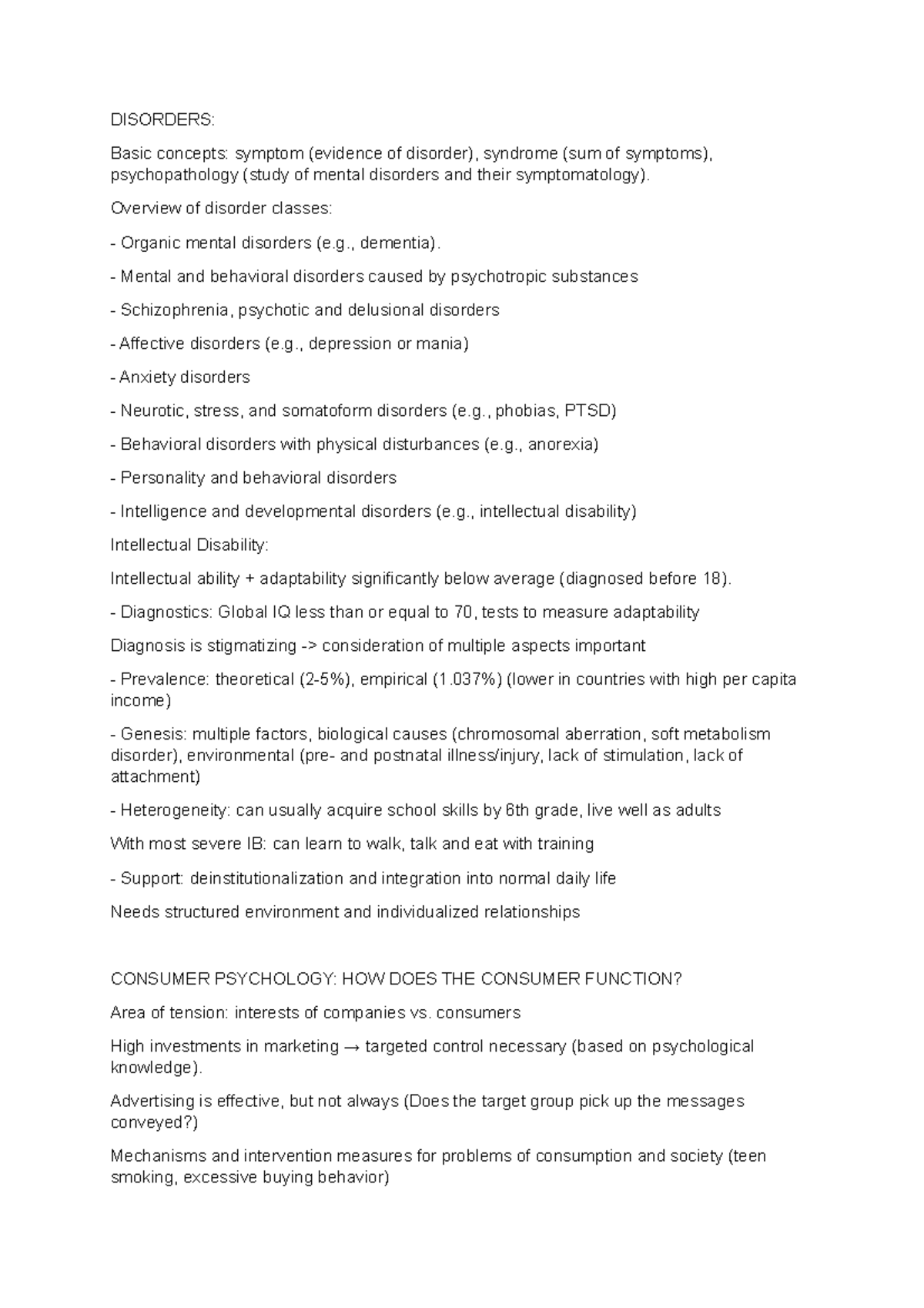 Disorders - psycho - DISORDERS: Basic concepts: symptom (evidence of ...