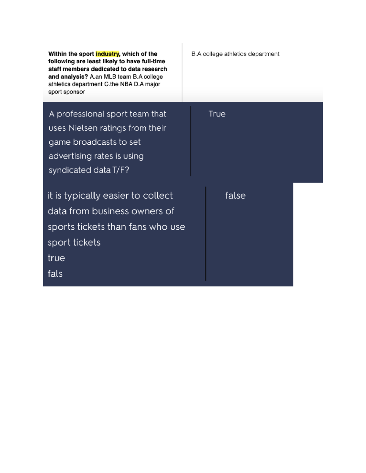 Quiz 4 SMT - Chapter 4 Quiz Sports Marketing - SMT 201 - Studocu