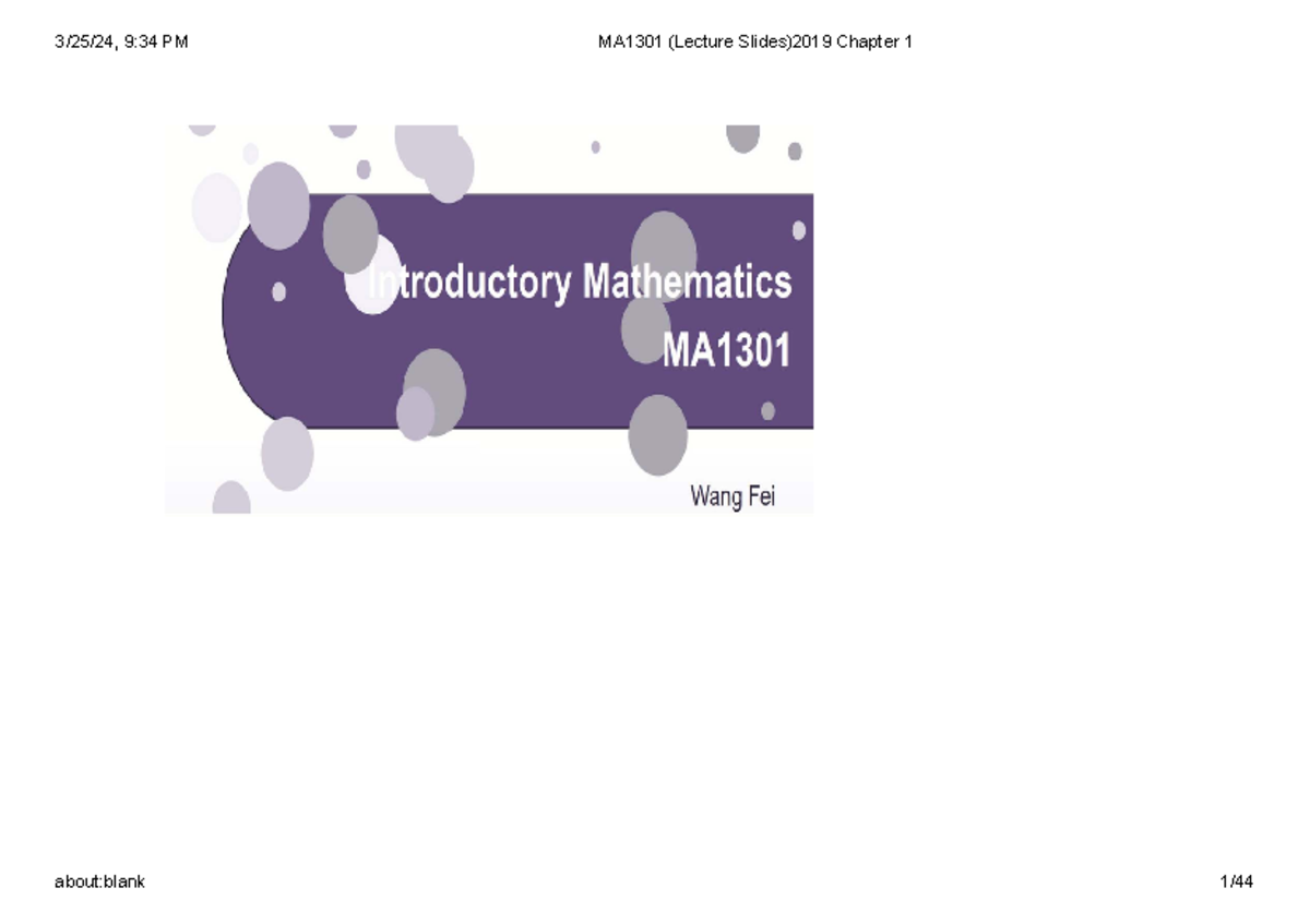 MA1301 (Lecture Slides)2019 Chapter 1 - Introduction Introduction Contents Workload Sequences 2 ...