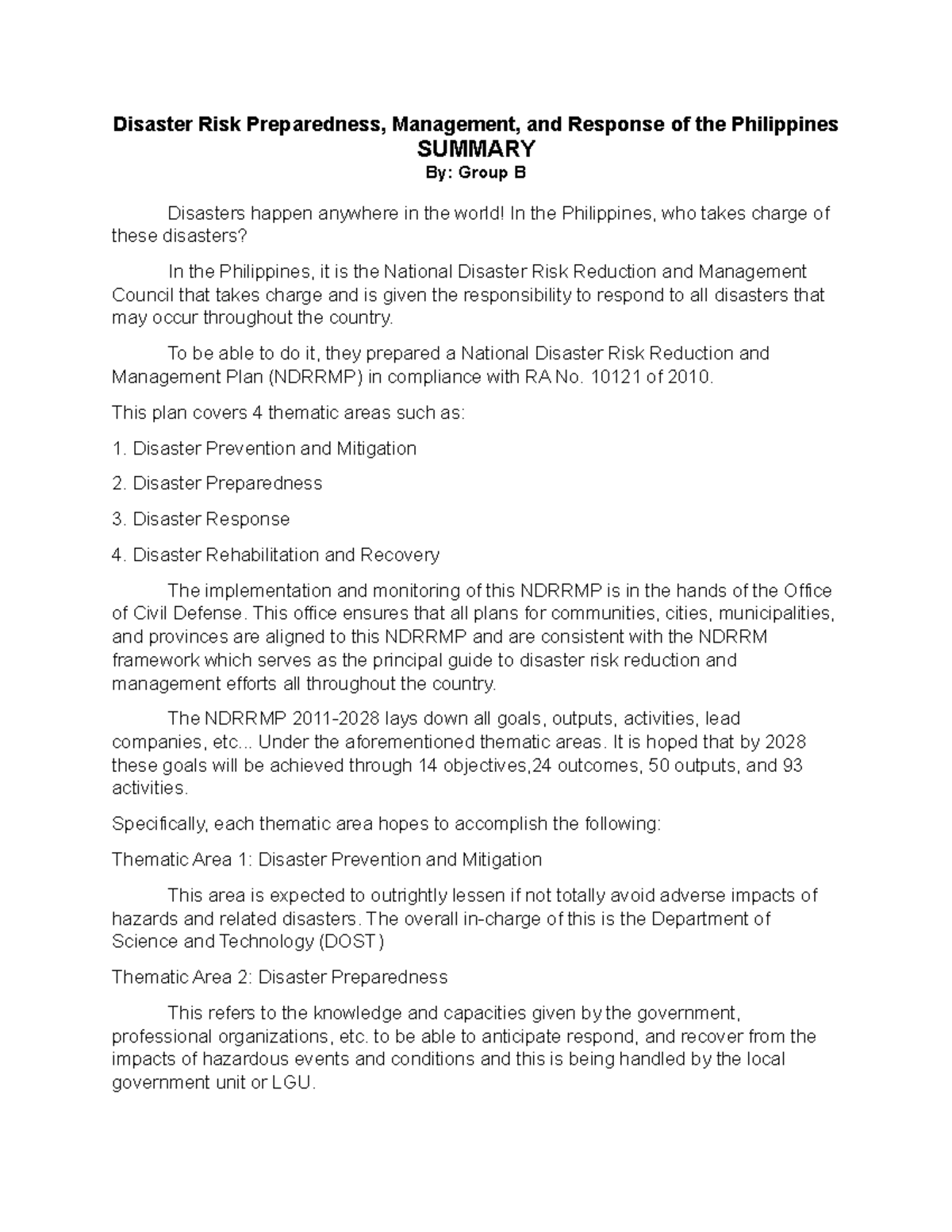 Disaster-Risk-Preparedness Summary - Disaster Risk Preparedness ...