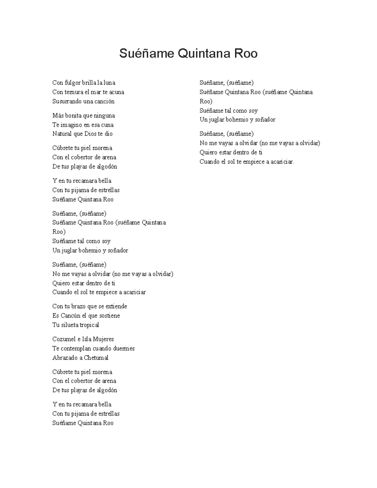 Suename Quintana Roo - cancion - Suéñame Quintana Roo Con fulgor brilla ...