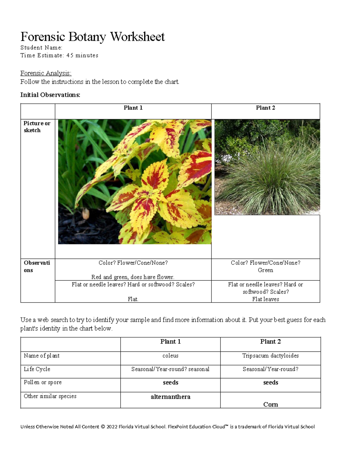 02.05 Forensic Botany - Forensic Botany Worksheet Student Name: Time ...