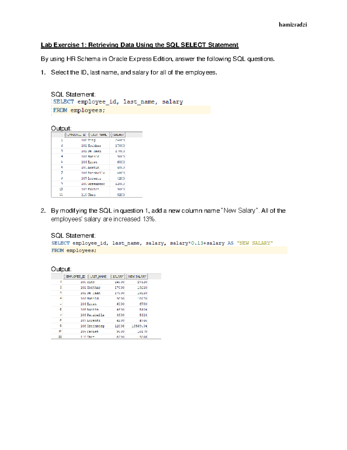 Lab Exercise 1 Set 2 Answer For Lab Question Hamizradzi Lab Exercise 1 Retrieving Data