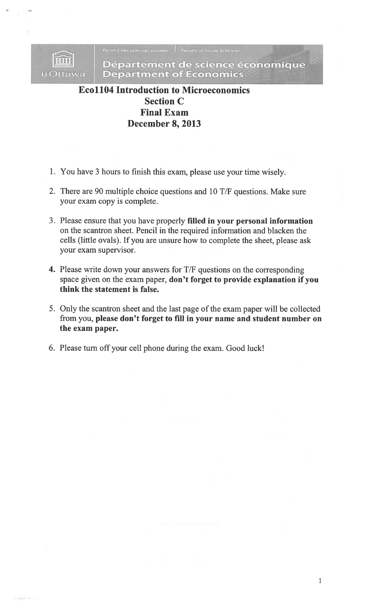 FINAL 1 2013, questions and answers - Econ 4360 - Studocu