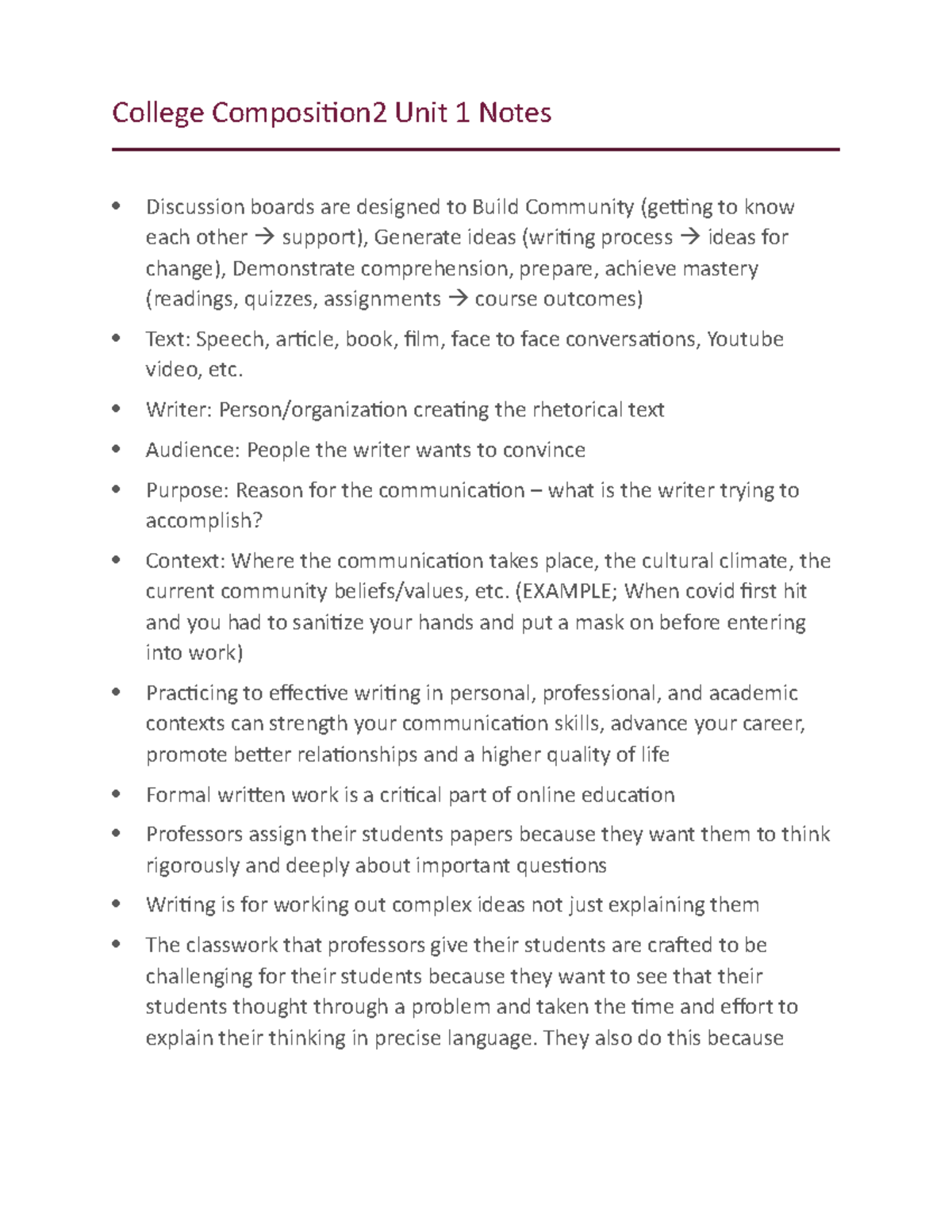College Composition 2 Unit 1 Notes - College Composition2 Unit 1 Notes ...