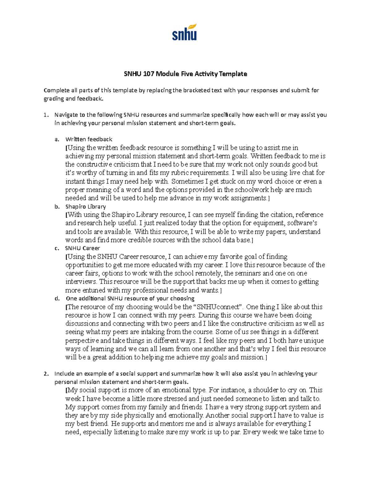 SNHU 107 Module Five Activity Template - SNHU 107 Module Five Activity ...
