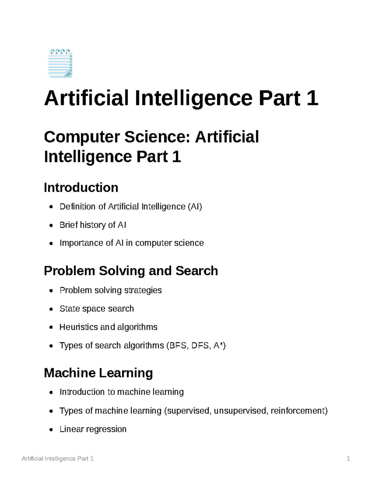 Artificial Intelligence Part 1 - Studocu