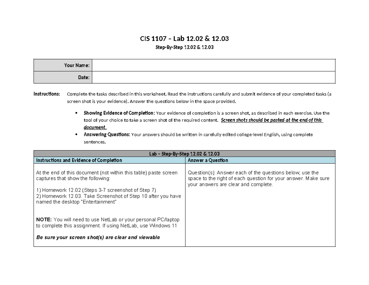 Chapter 12 Windows 11 - Coursework for CIS 1107 - CIS 1107 – Lab 12 ...
