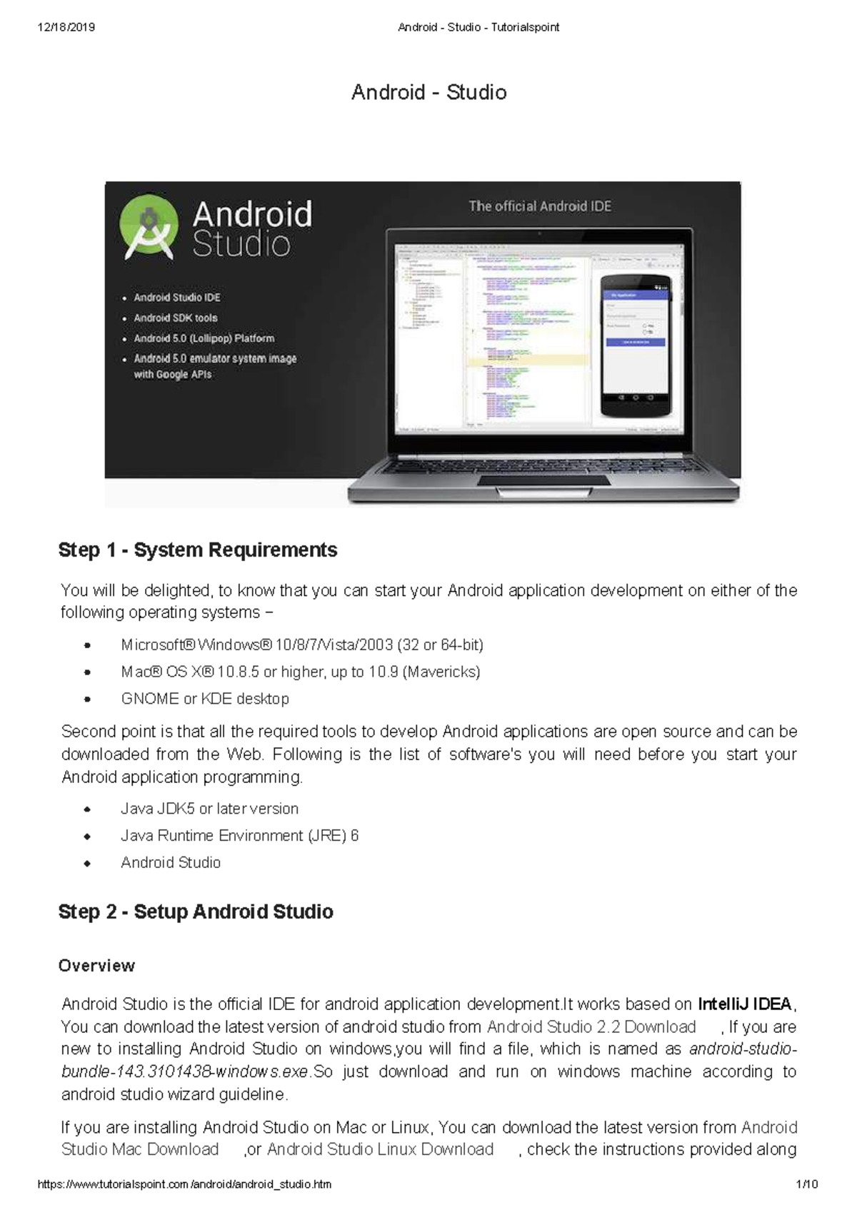 Android - Studio - Tutorialspoint - Android - Studio Android - Studio Step 1 - System ...