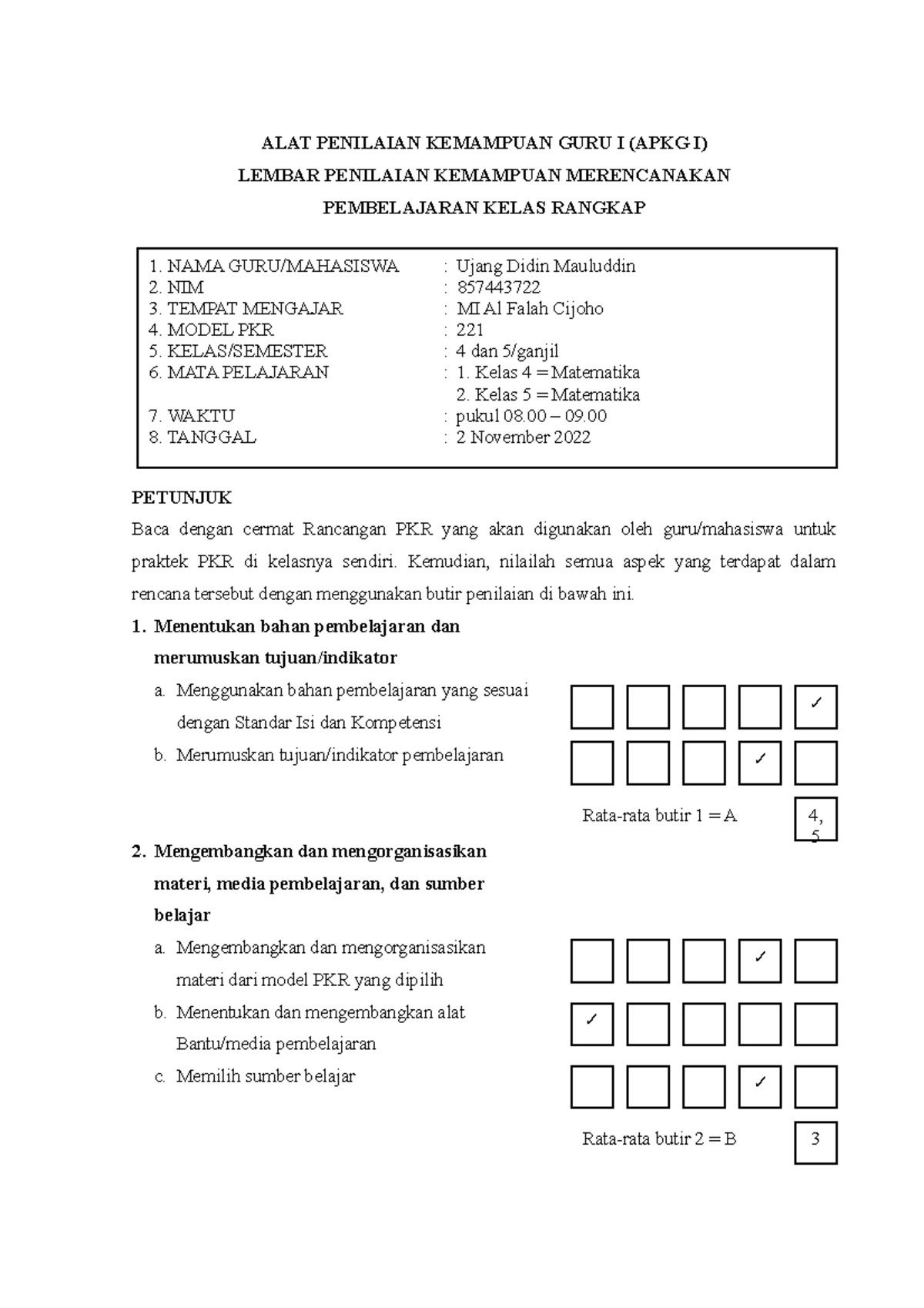 Format APKG 1-2 - APKG penilaian guru - ALAT PENILAIAN KEMAMPUAN GURU I ...