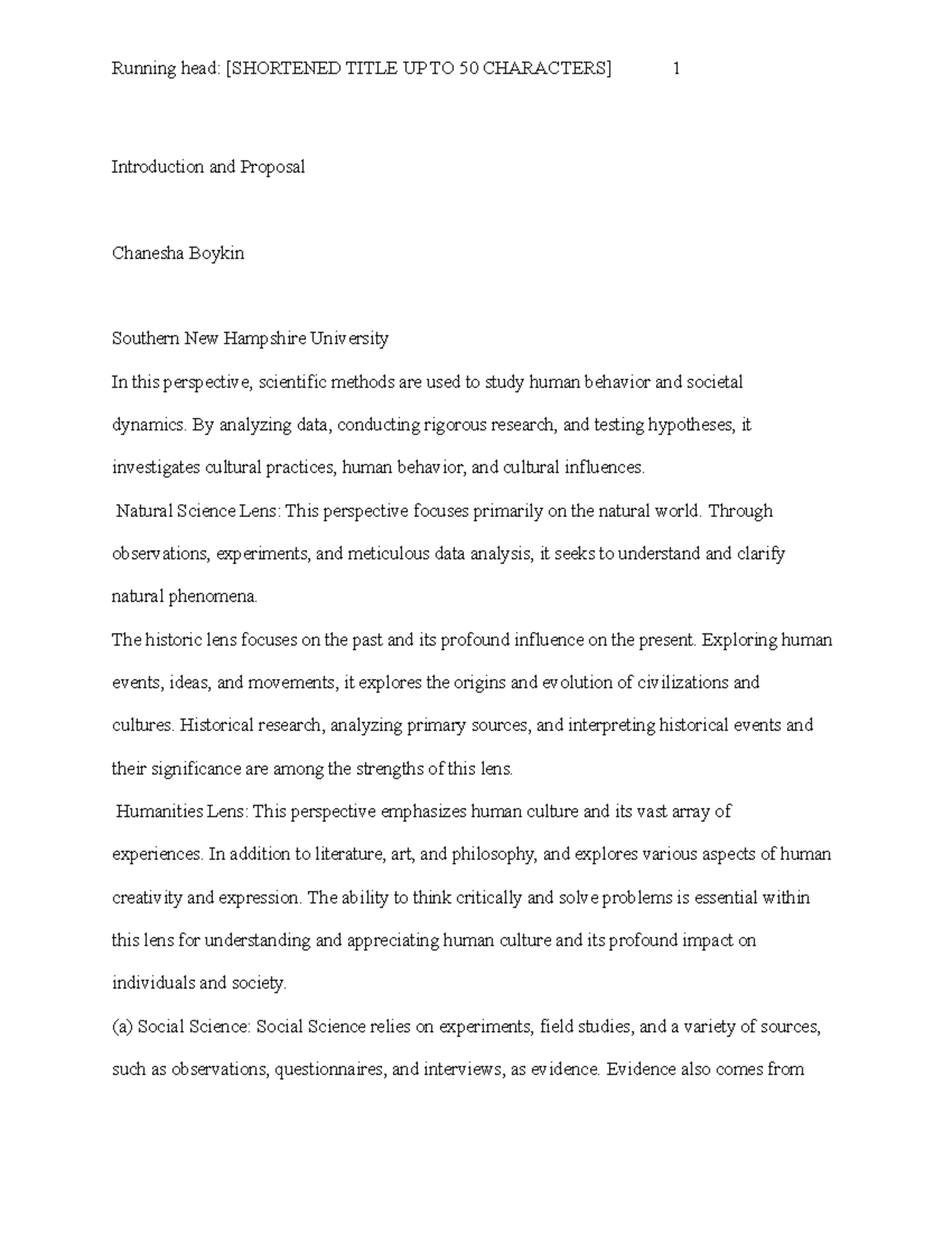 Introduction and Proposal 1 - Running head: [SHORTENED TITLE UP TO 50 ...
