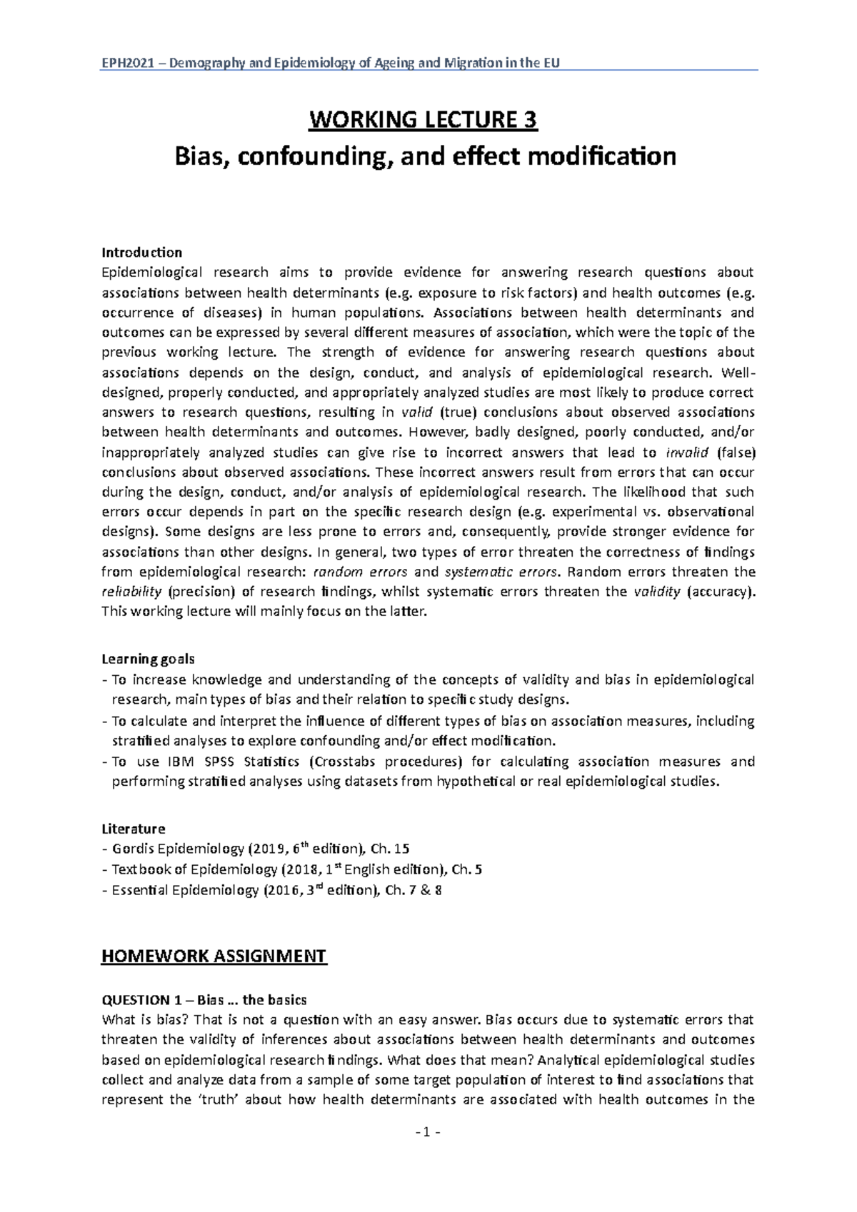 Working lecture 3 Nadezhda georgieva - WORKING LECTURE 3 Bias, confounding, and effect ...