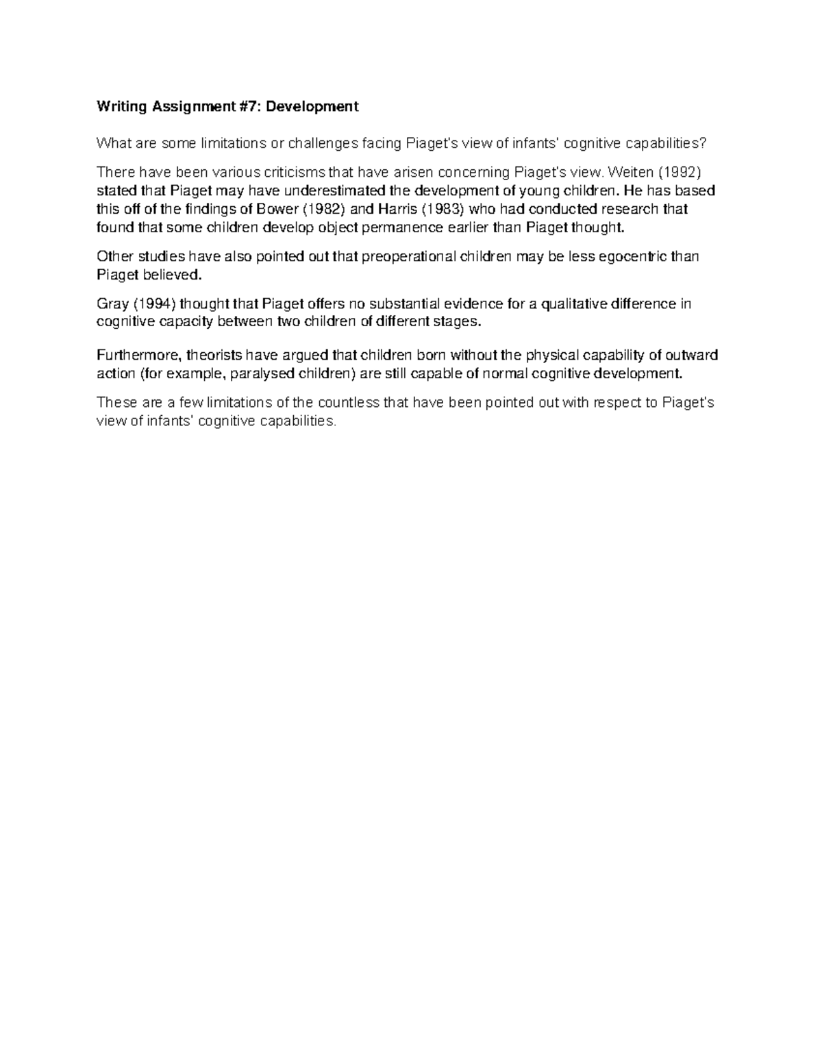 Assignment 7 - Homework - Writing Assignment #7: Development What are ...