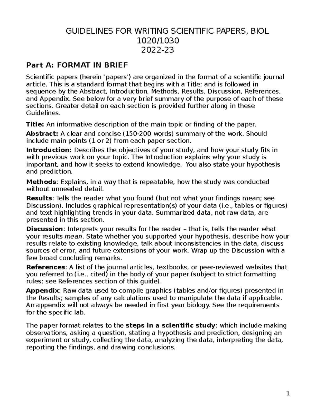 Guidelines to writing scientific papers 2022-23 - GUIDELINES FOR ...