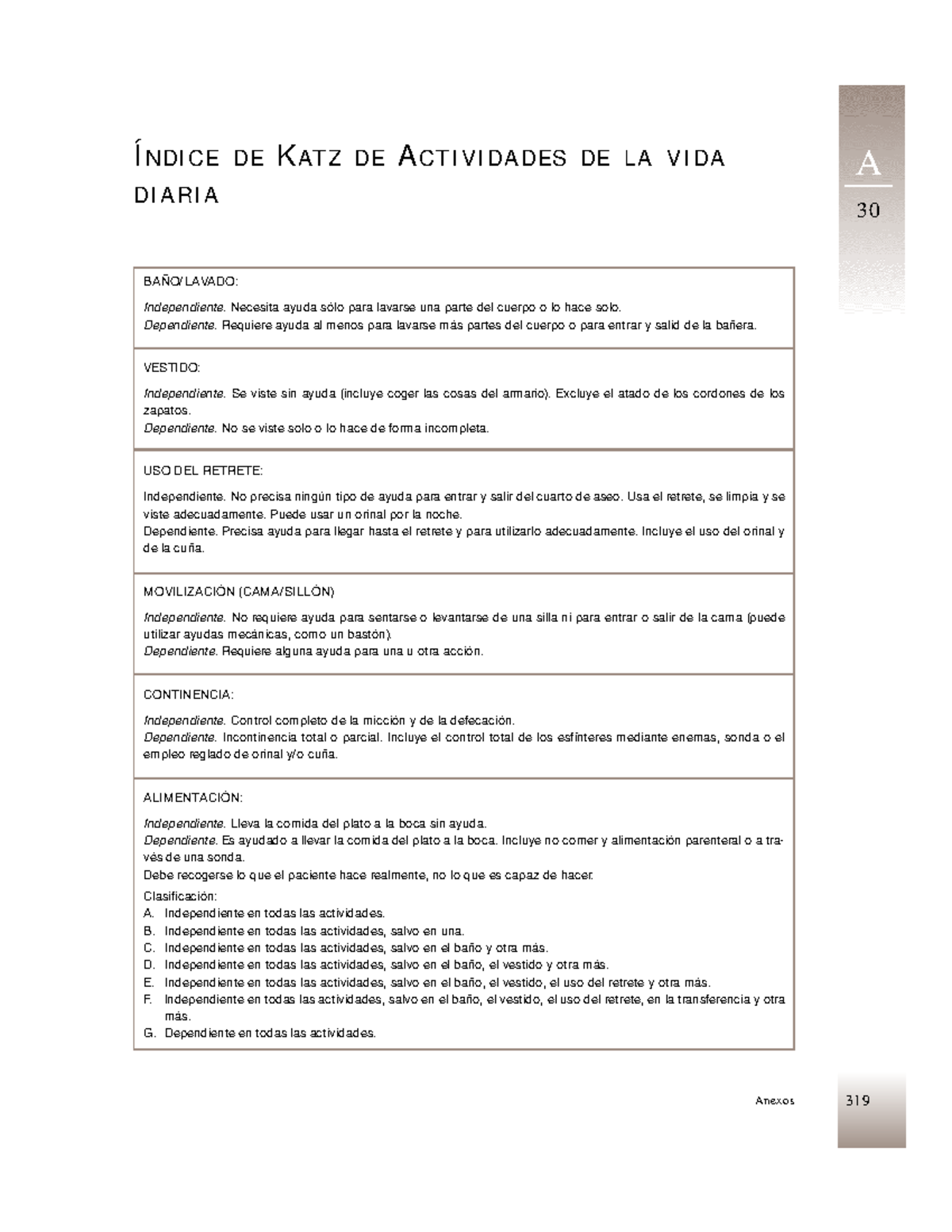 AVDB Índice de Katz - pauta - Anexos 319 A 30 Í N D I C E D E KAT Z D E ...