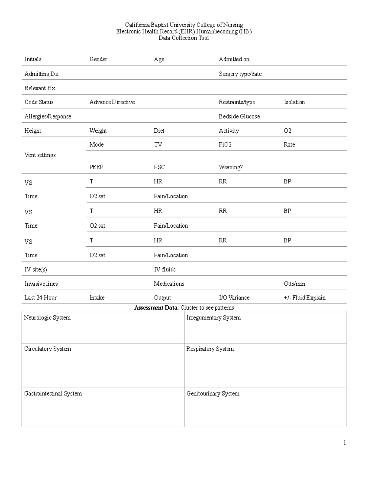 EHR Data Collection Tool 2 - California Baptist University College of ...