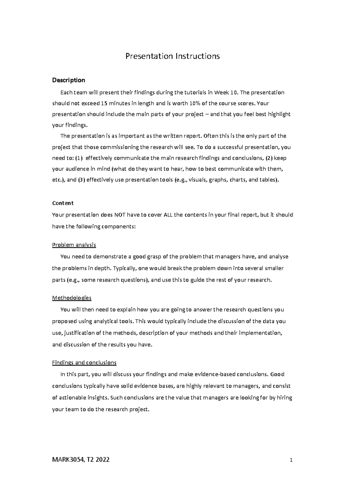 MARK3054 T2 2022 Project 04 Presentation Instructions - Presentation ...