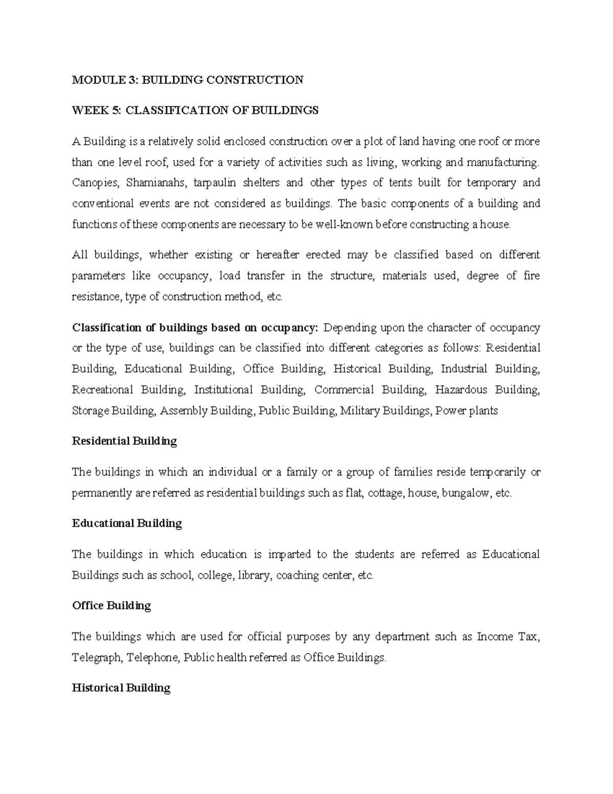 Module 3 - CLASSIFICATION OF BUILDINGS - MODULE 3: BUILDING ...