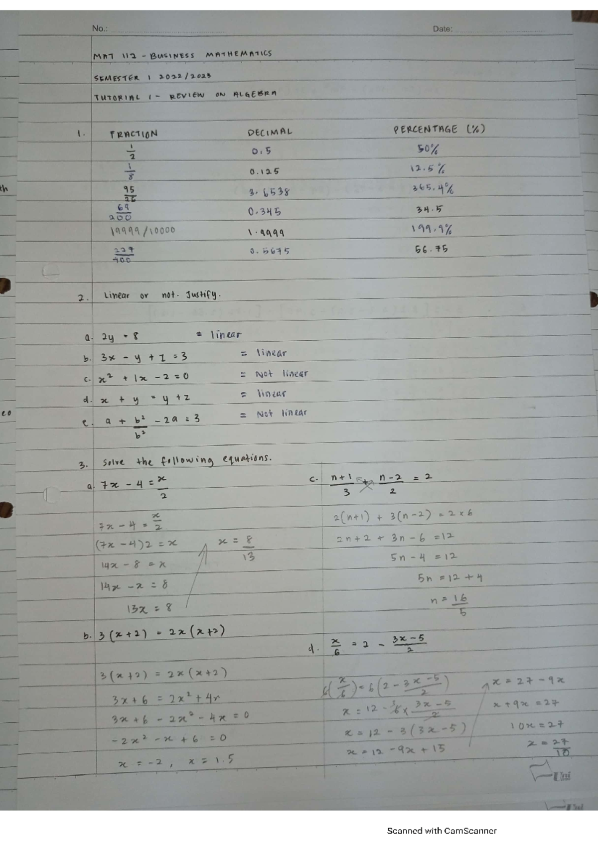 MAT112 Tutorial 1 - No.: Date: MAT 112 BUSINESS MATHEMATICS SEMESTER 1 ...