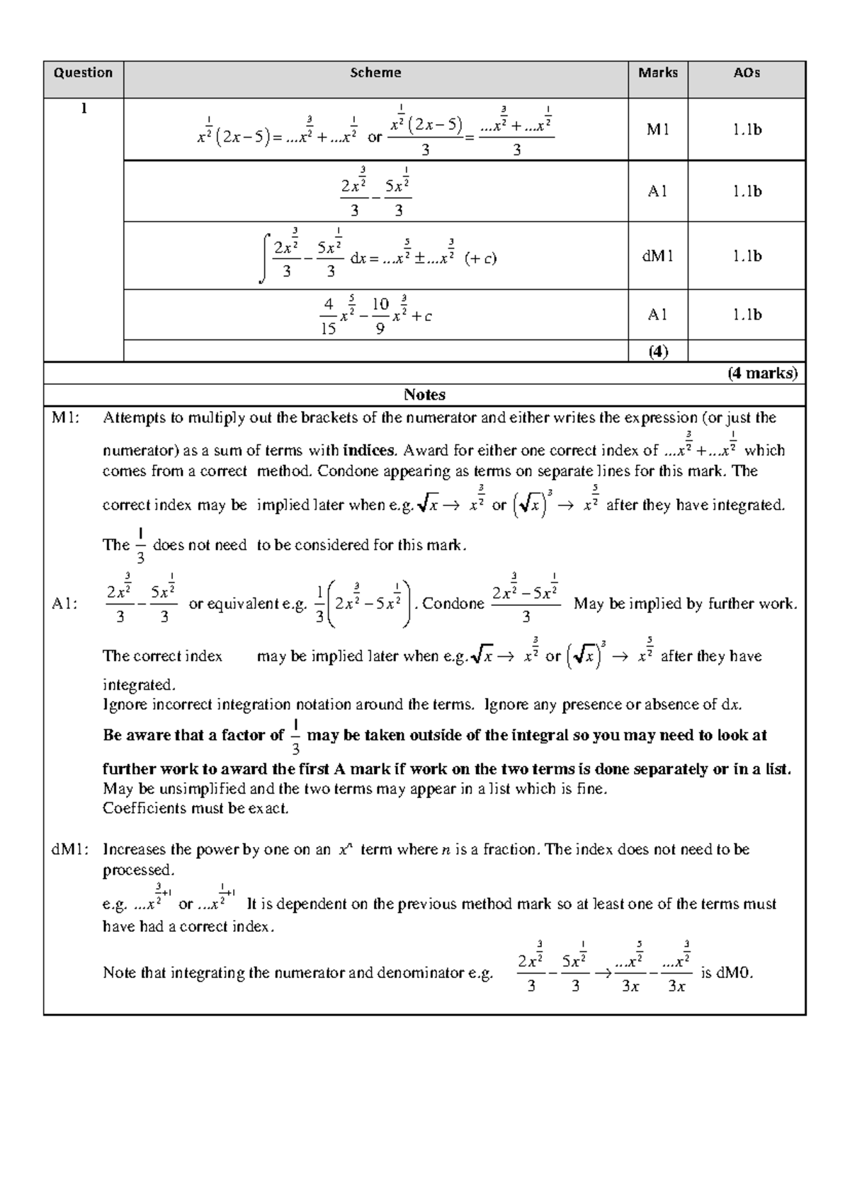 202306 9MA0 01 MS 01 - Mark scheme - Question Scheme Marks AOs 1 ( ) 1 3 1 x 2 2 x − 5 = ... x 2 ...