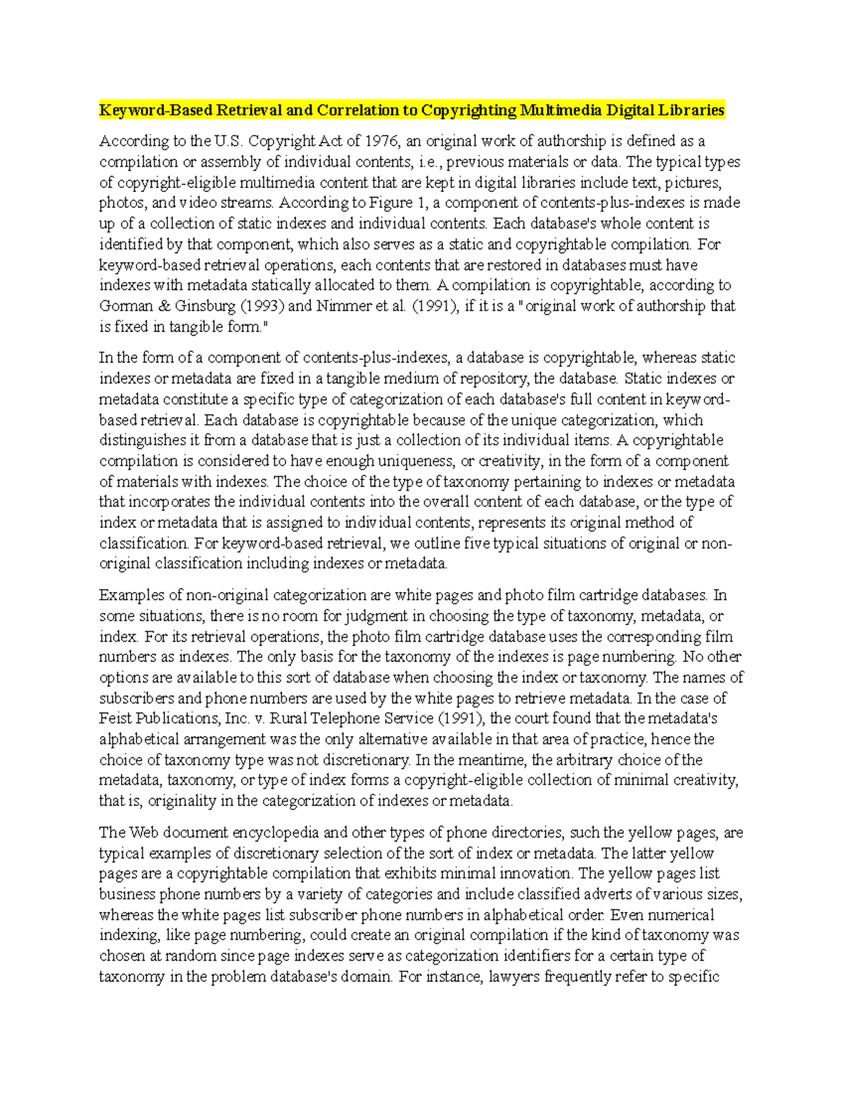 Keyword-Based Retrieval and Correlation to Copyrighting Multimedia ...