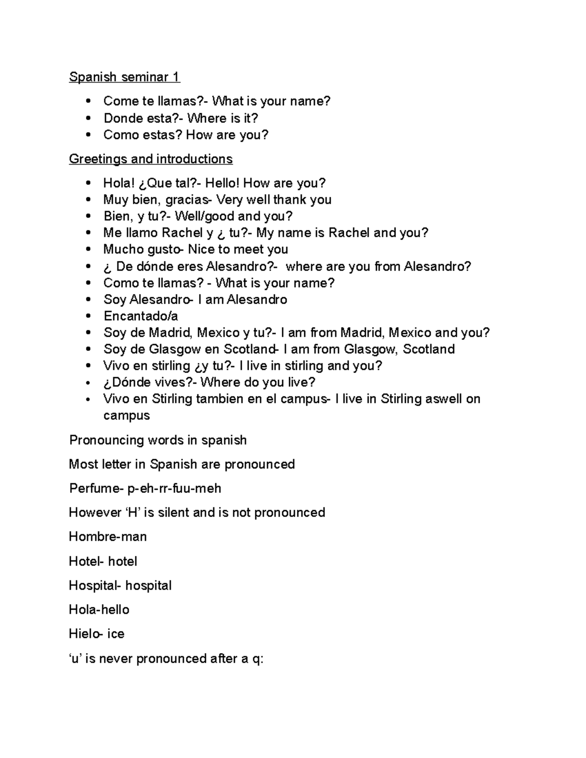 Seminar 1 spanish - Spanish seminar 1 Come te llamas?- What is your ...