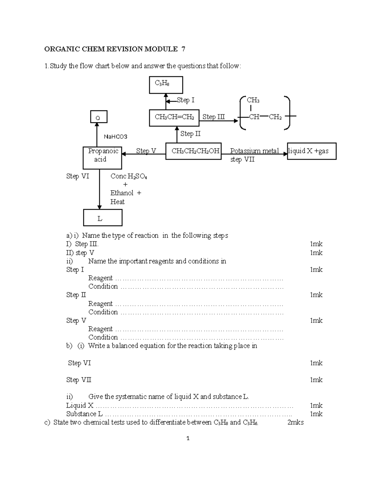 Organic CHEM Revision - ORGANIC CHEM REVISION MODULE 7 1 the flow chart below and answer the ...