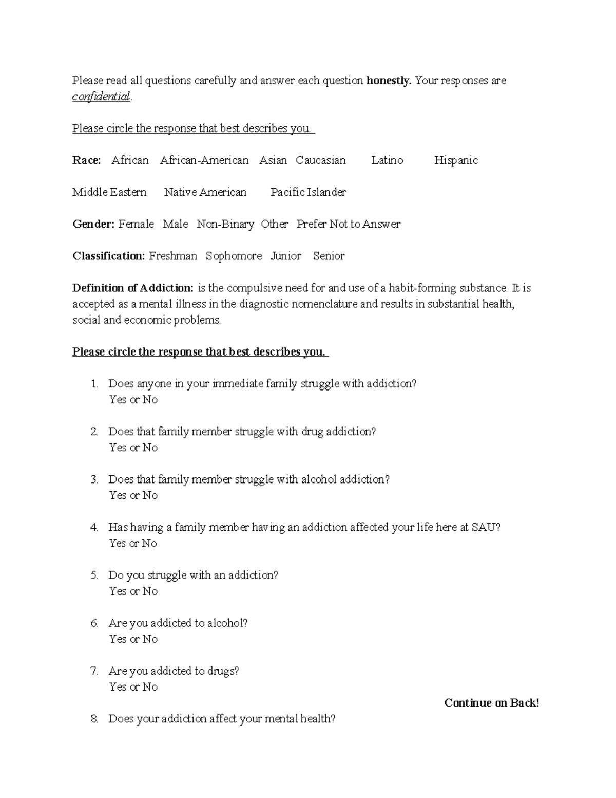 First Draft Survey - Please read all questions carefully and answer ...