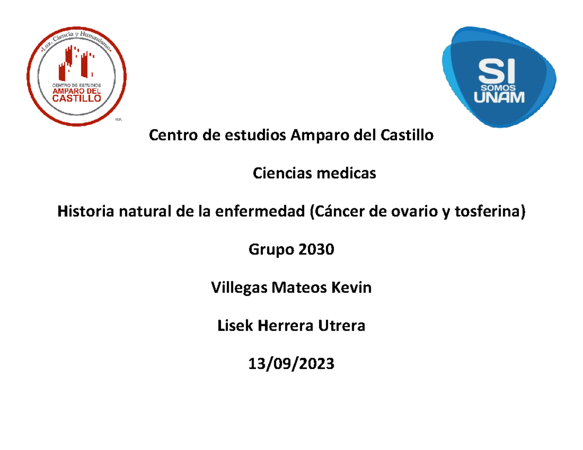 Cancer DE Ovario Y Tosferina - Centro de estudios Amparo del Castillo ...