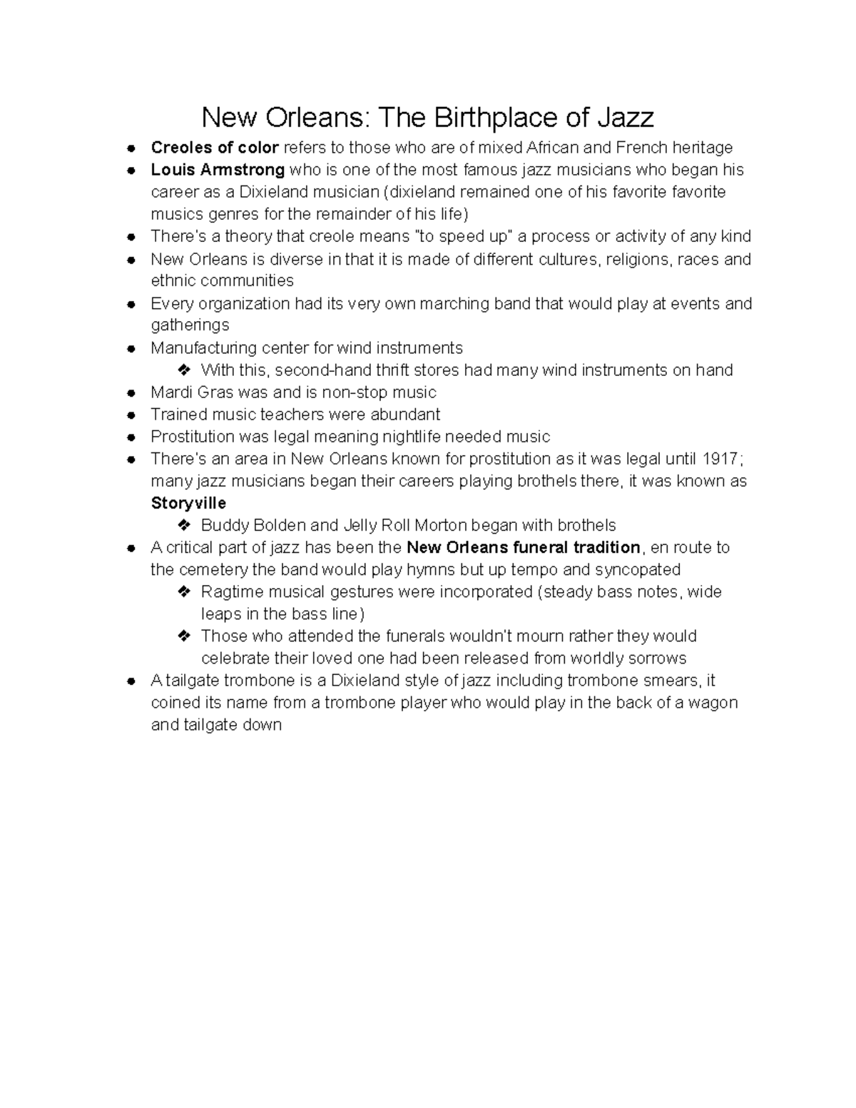 New Orleans The Birthplace of Jazz - Studocu
