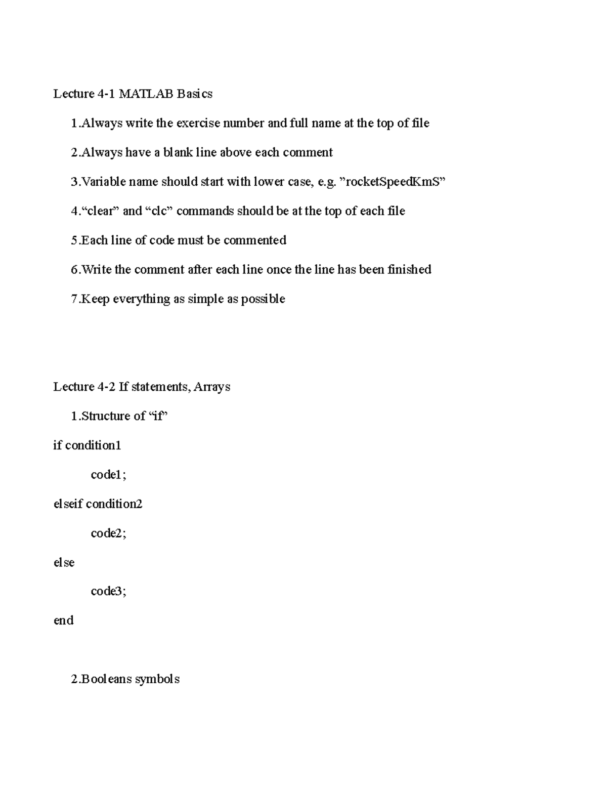 Engg 1801 Part Bc Note Summary Engineering Computing Lecture Matlab Basics 1 Write The