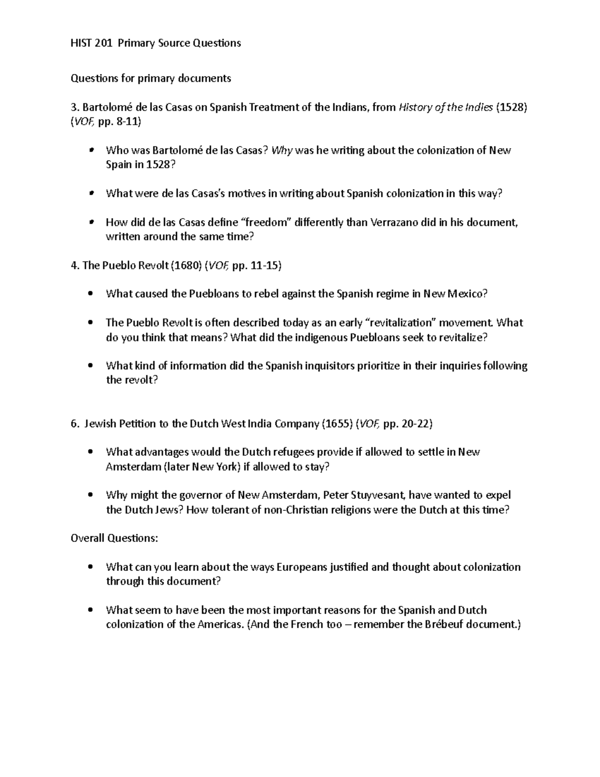 Questions for Primary Documents for Spain, France, and Holland - HIST ...