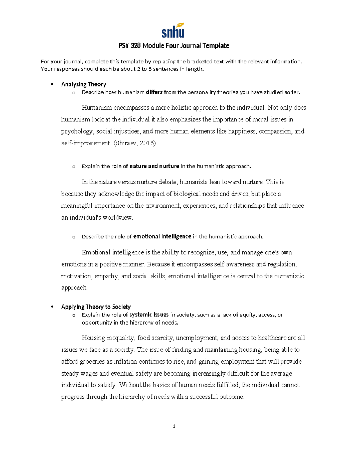 Mod 4 journal - Recieved an A - PSY 328 Module Four Journal Template ...