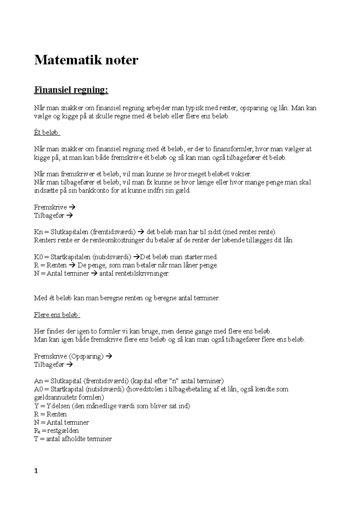 Matematik-noter - Matematik noter Finansiel regning: Når man snakker om ...